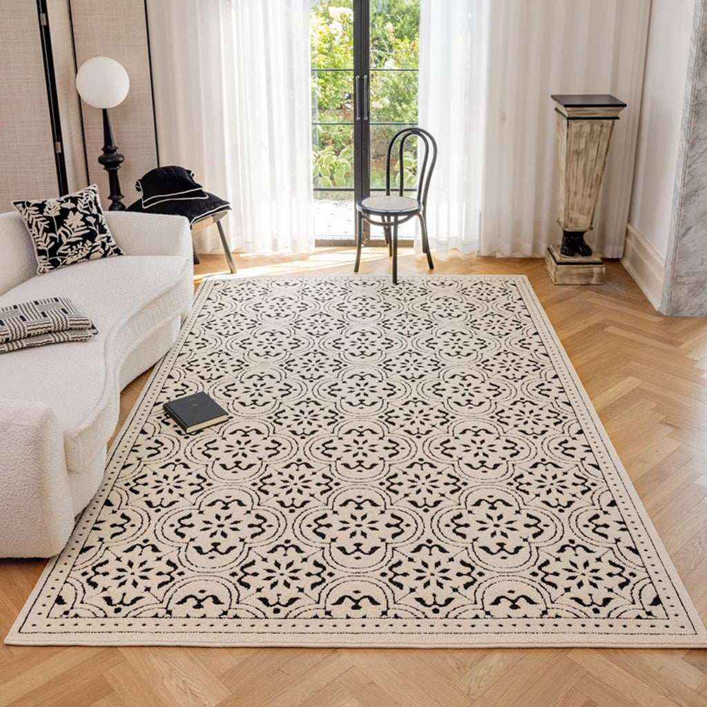 Easy Clean Rug Classic Black and White Medallion Spillproof Pet-Friend ...
